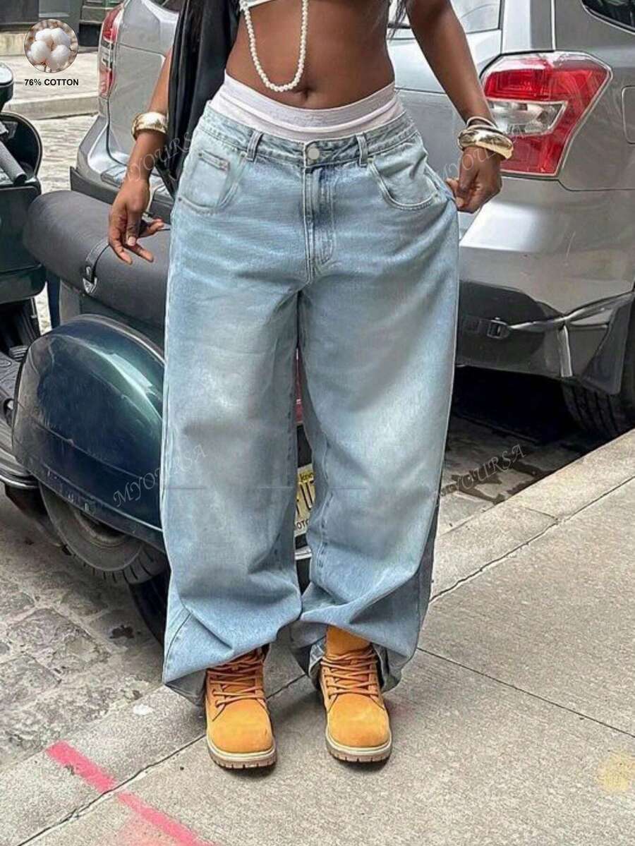 MYOURSA Women's High Waist Casual Y2k Streetwear Baggy Distressed ...