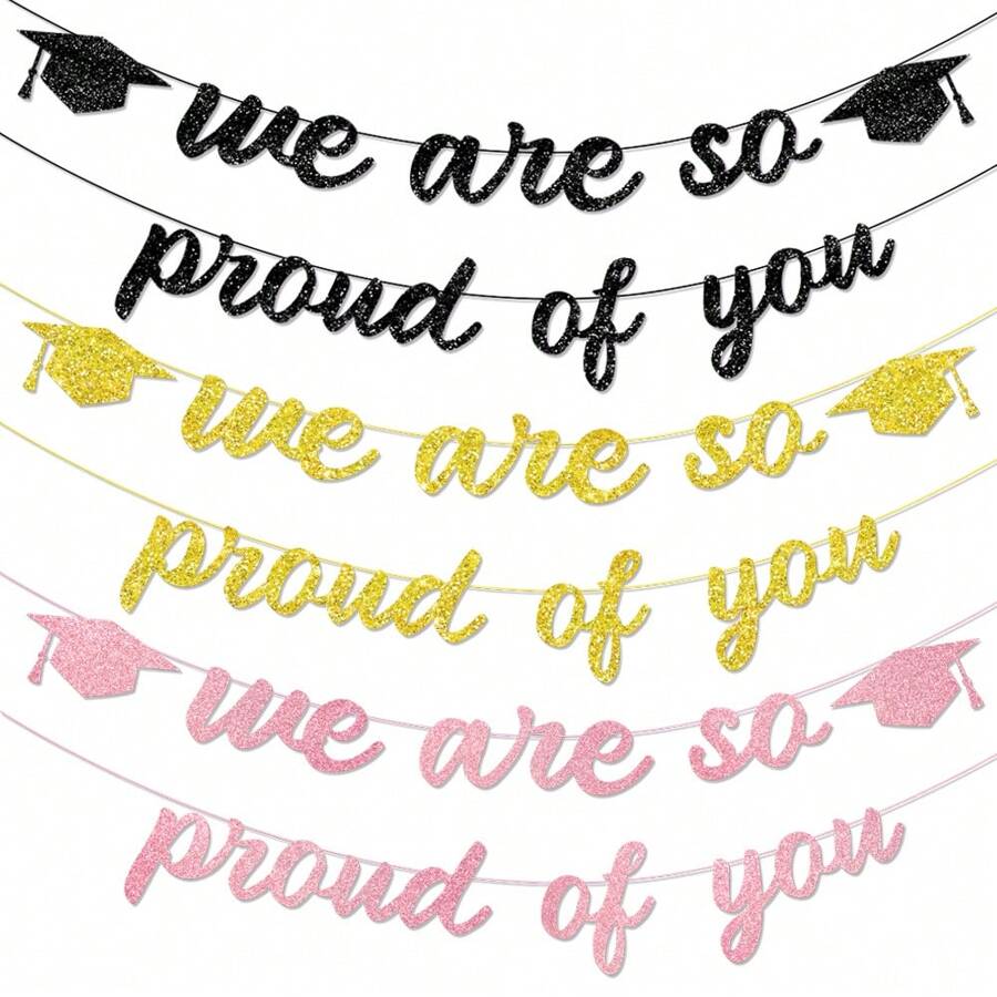 Glitter Gold Black We Are So Proud Of You Paper Banner 2025 Congratulation Graduation Party ...