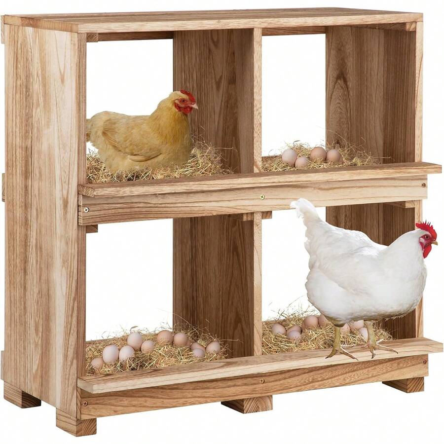 4 Compartment Wooden Nesting Boxes For Chickens, Wall-Mounted Chicken ...