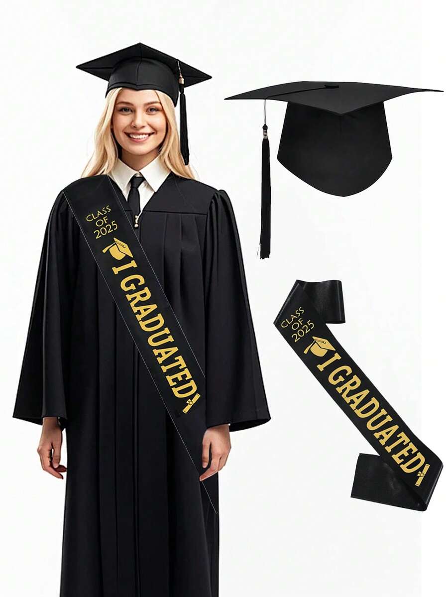 2pcs/Set 2025 Graduation Gown & Cap Set, Ladies Graduation Photo Shoot ...