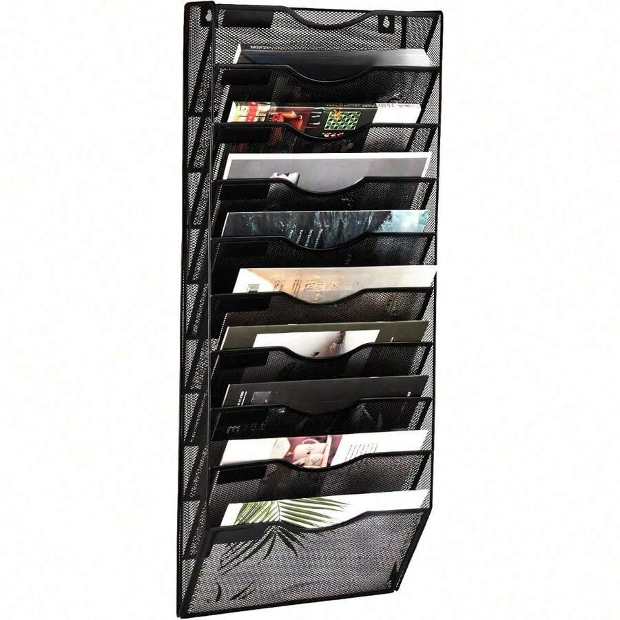 10 Pockets Mesh Wall File Holder Organizer Office Hanging Magazine Rack ...