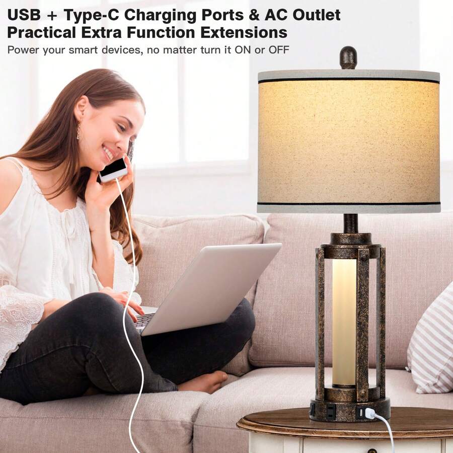 Industrial Gold Table Lamp For Living Room Bedroom 25 Modern Single ...
