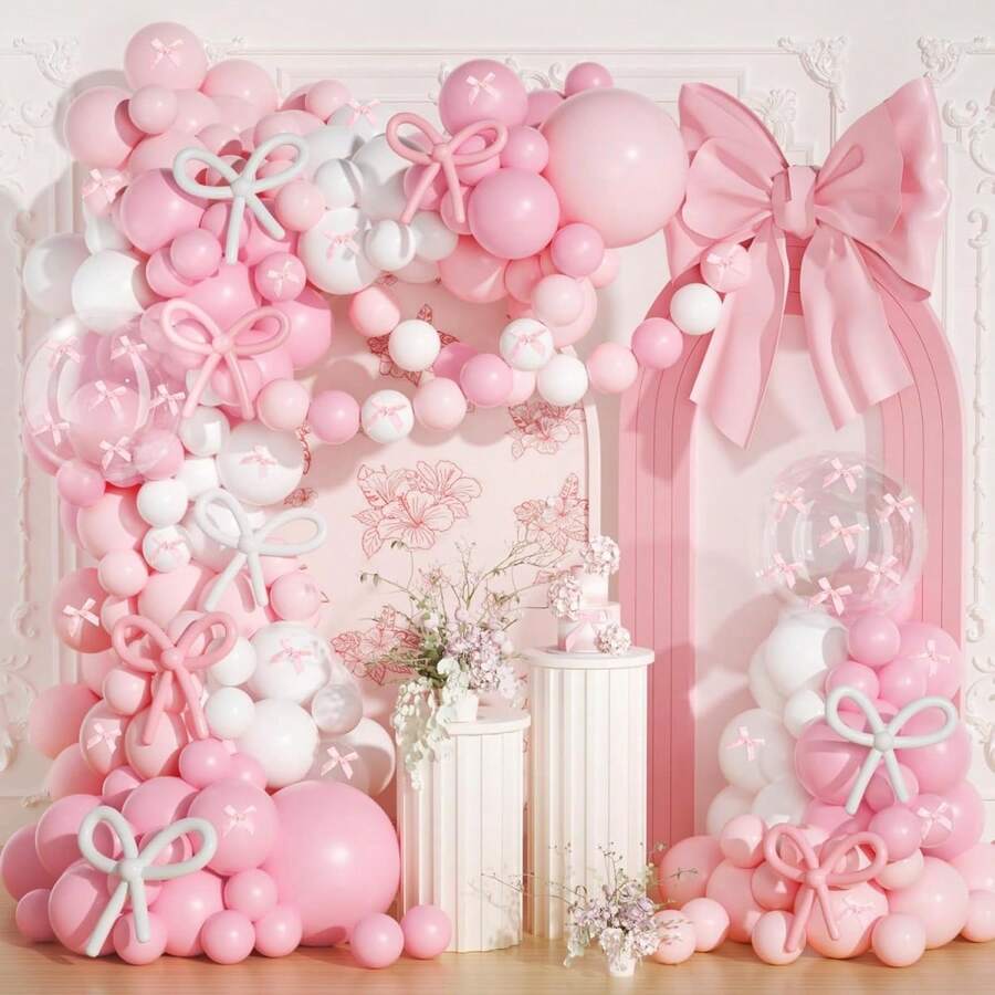 Kit de arco de globos con lazo rosa, 193 piezas de globos tipo coqueta ...