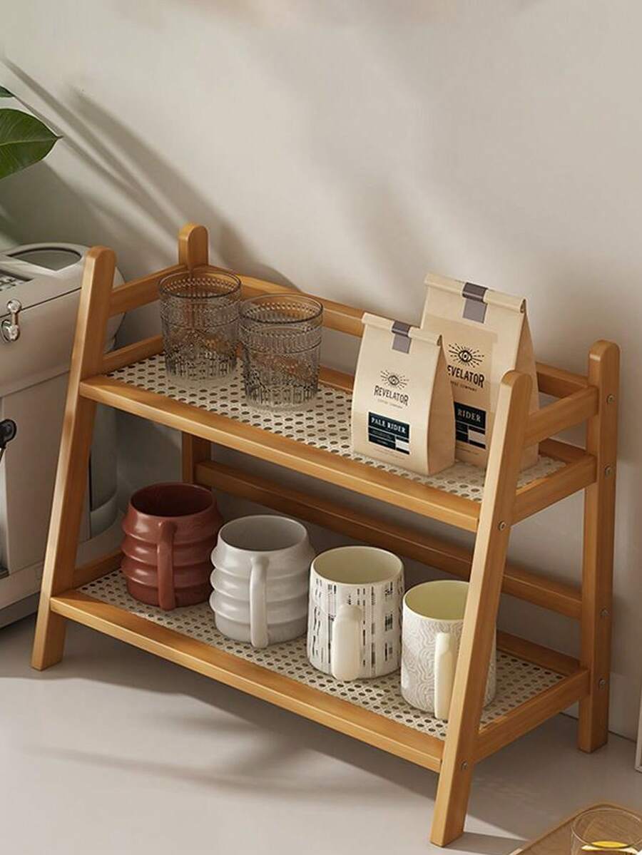 1pc Creative Double-Layer Rattan Desktop Storage Rack, Organization For ...