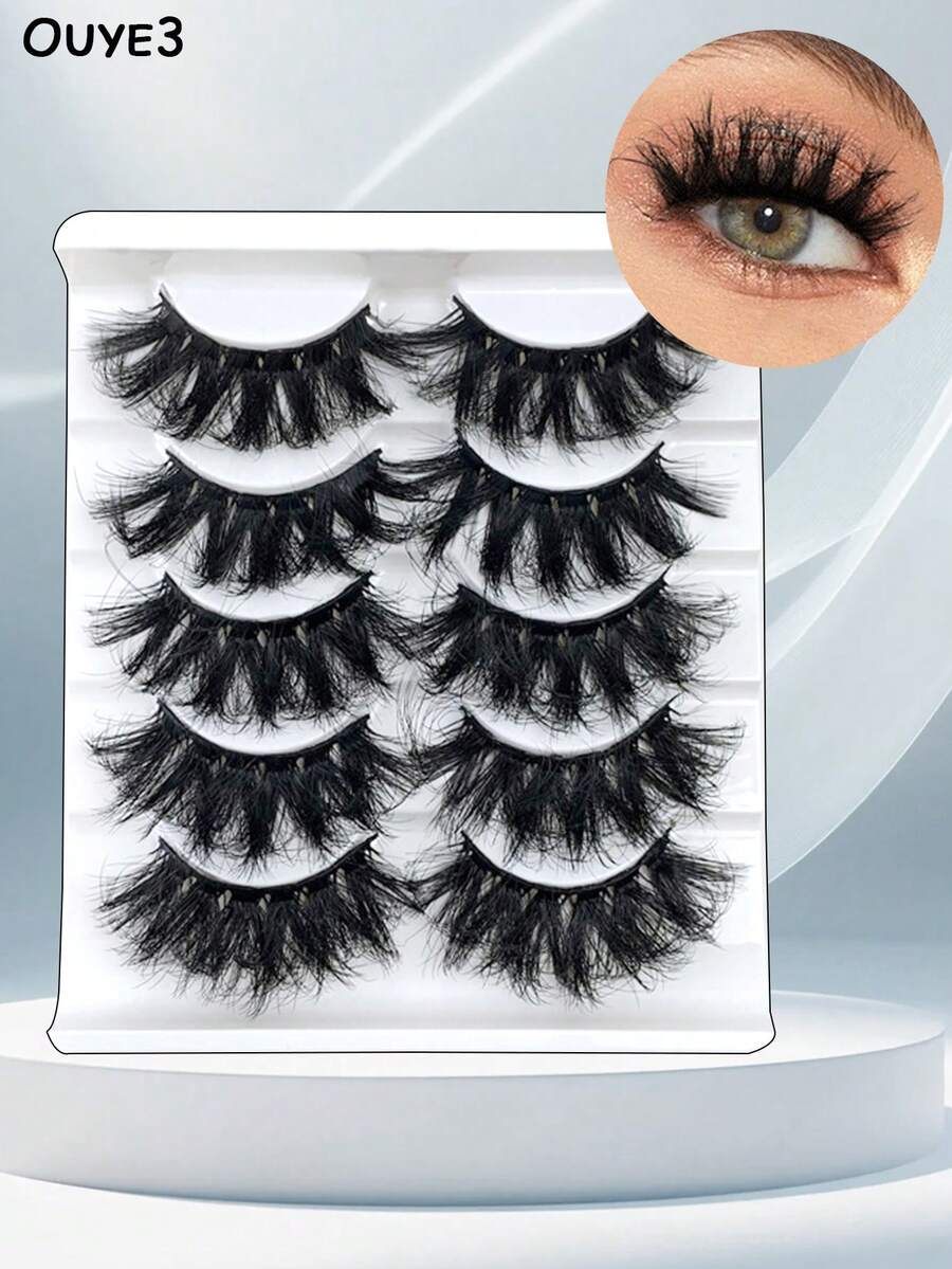 5 Pairs Russian Style Curl D Volume 3D Reusable False Eyelashes, Fluffy ...