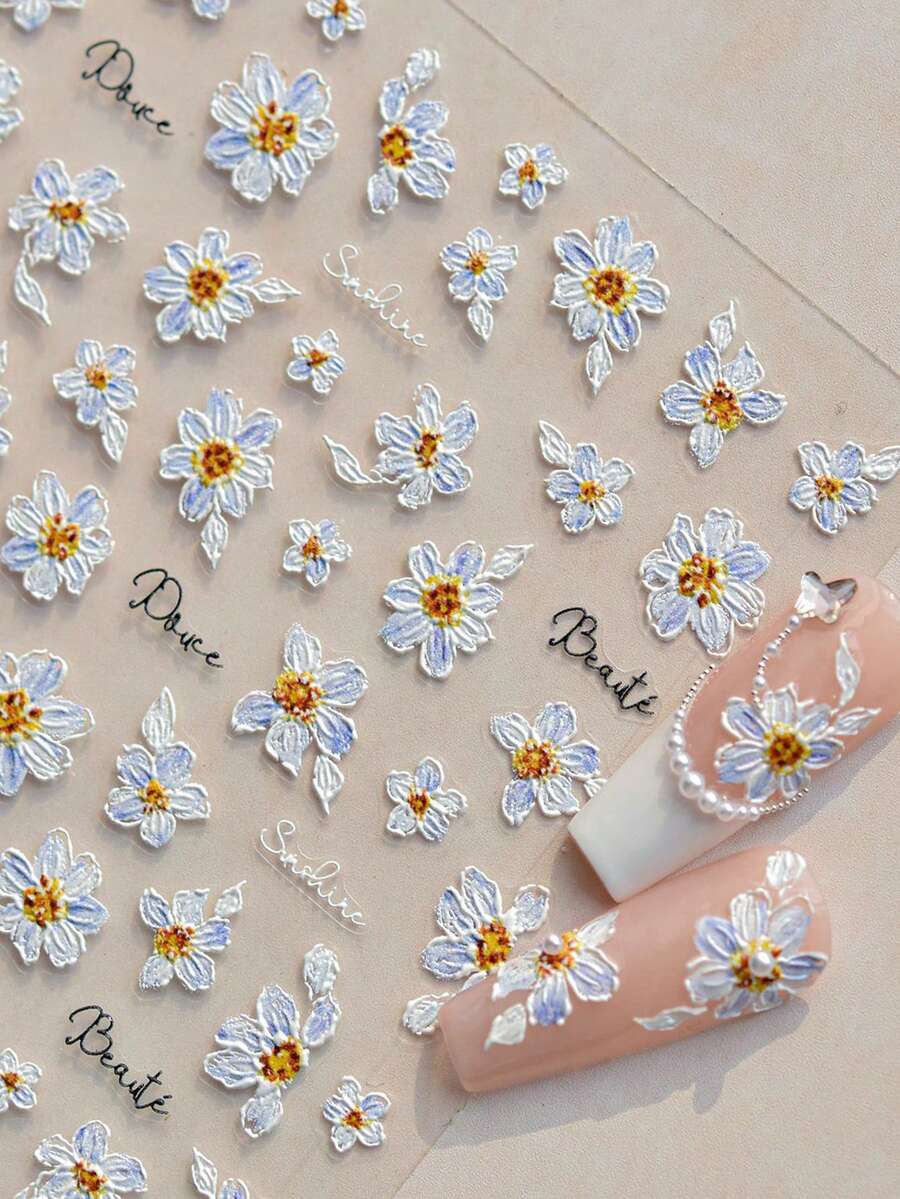 MAOMIA 1pc Oil Painting Flowers Nail Charm Sticker DIY Art Y2K Style 5D Nail Art Decoration ...