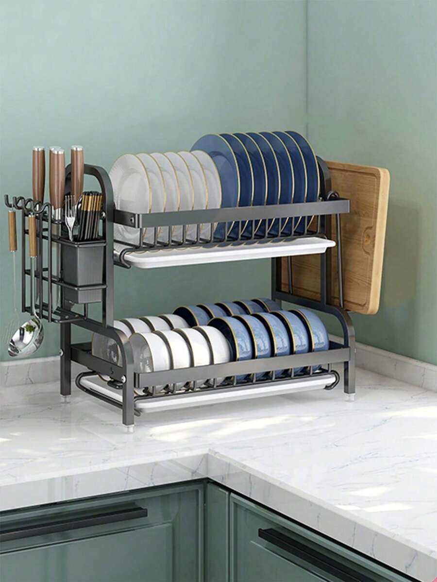 1pc Kitchen Storage Rack Dish Plate Drain Shelf Multifunctional Bowl ...