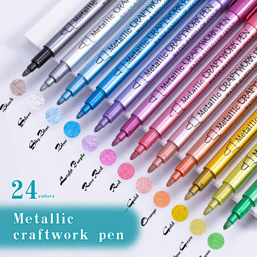 12 Colours/Set Of Metallic Markers, Medium Tip, Brightly Coloured ...