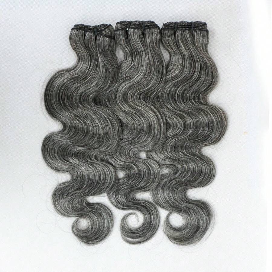 Salt And Pepper Grey Body Wave Bundles Human Hair Natural Gray-White ...