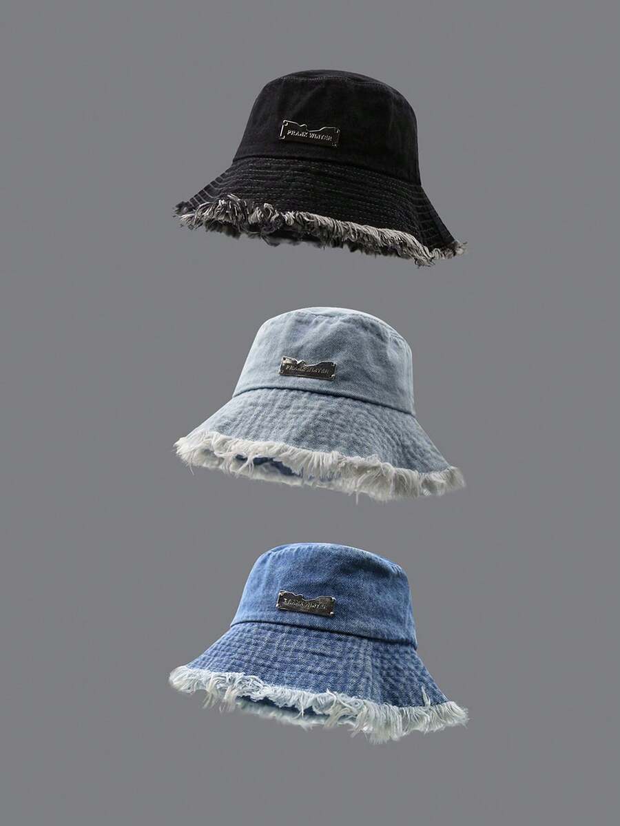 New Frayed Edges Small Face Bucket Hat, Korean Style Spring Summer Sun ...