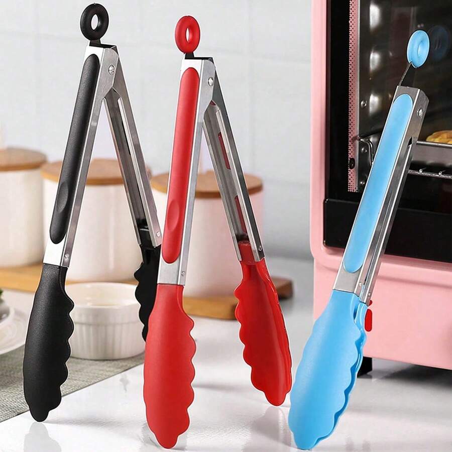 1pc High Heat Resistant Stainless Steel Food Tongs, Bread Tongs, BBQ ...