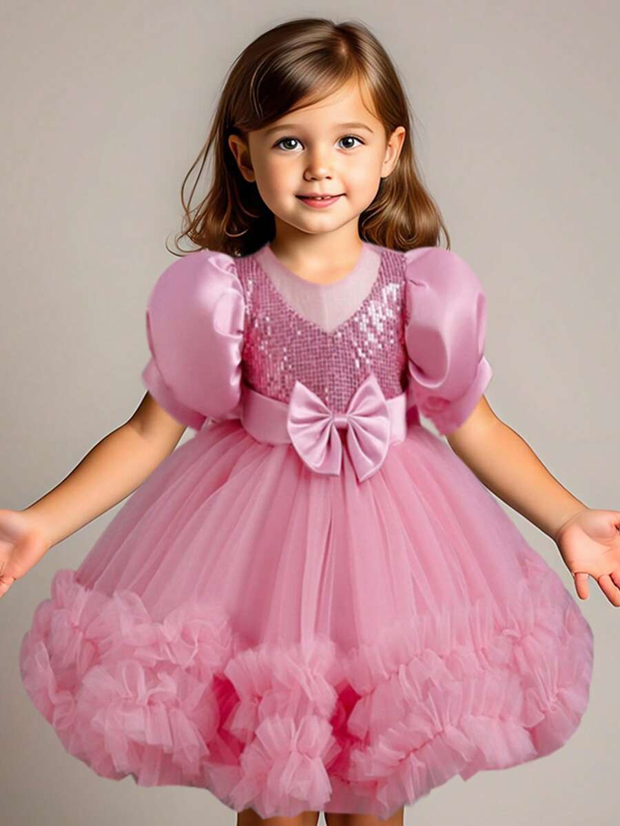 Kleine Mädchen Prinzessin Kleid Mit Schleifen Dekor Tüll Ballkleid