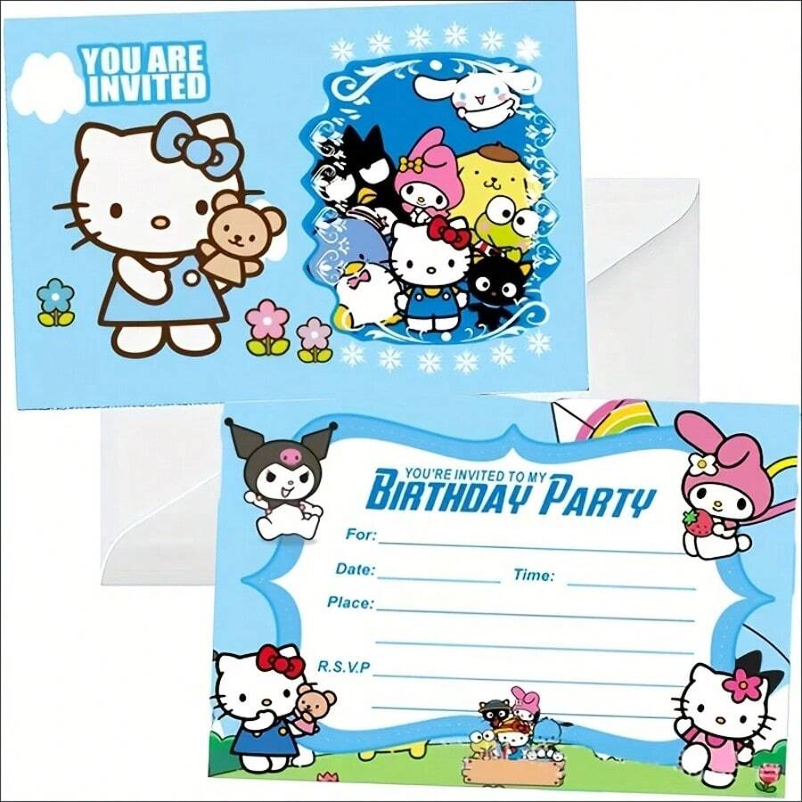 Sanrio 1pc Sanrio Birthday Party Invitation, 12 Cards With 12 White ...