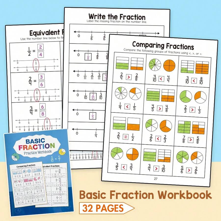 Lachilly 32 Pages Basic Fraction Workbook Children Mathematical ...