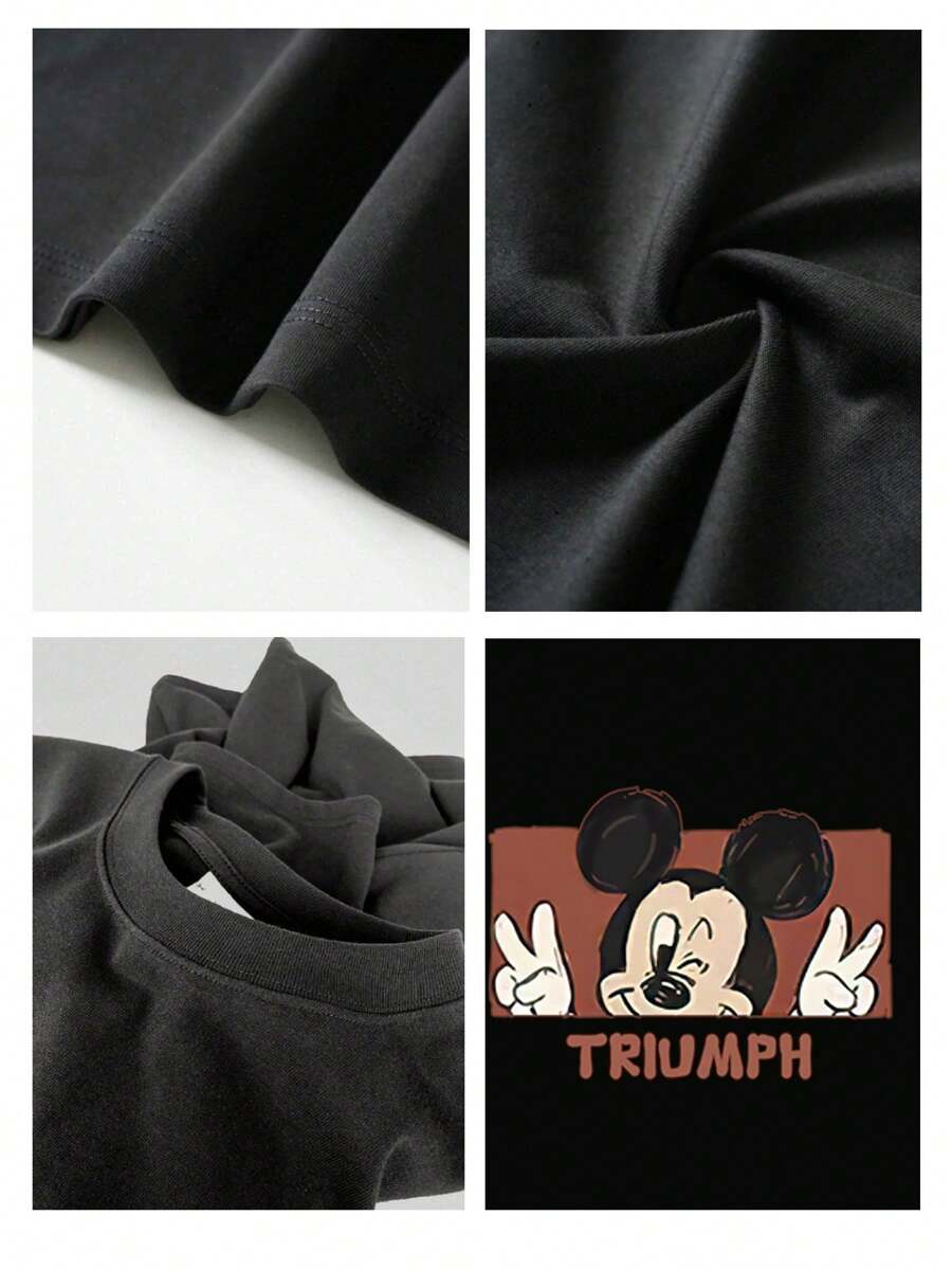 Disney Jovial Mickey Mouse Victory Gesture Tee 100% Cotton 220g T-Shirt | SHEIN USA