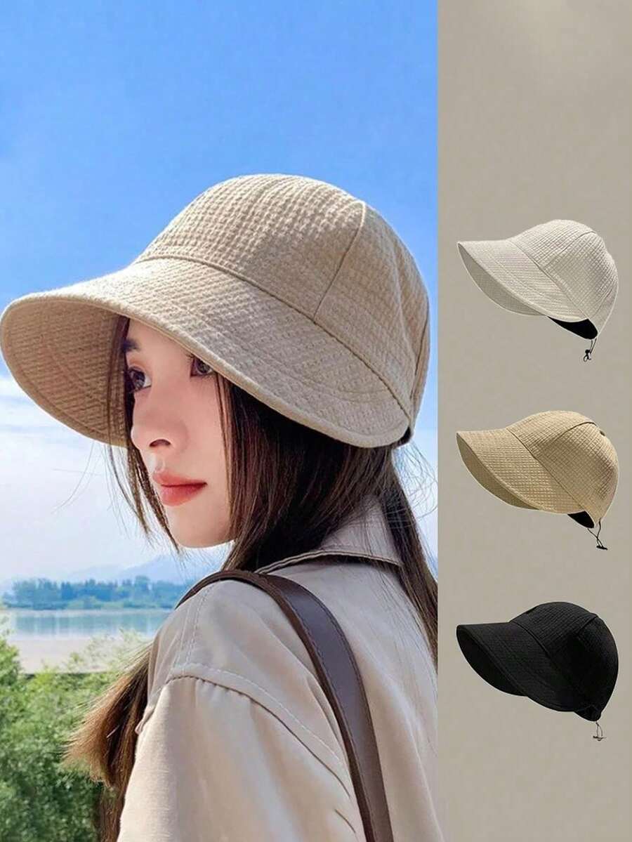 1pc Women's Drawstring Waffle Pattern Baseball Cap, Summer Beach Hat ...