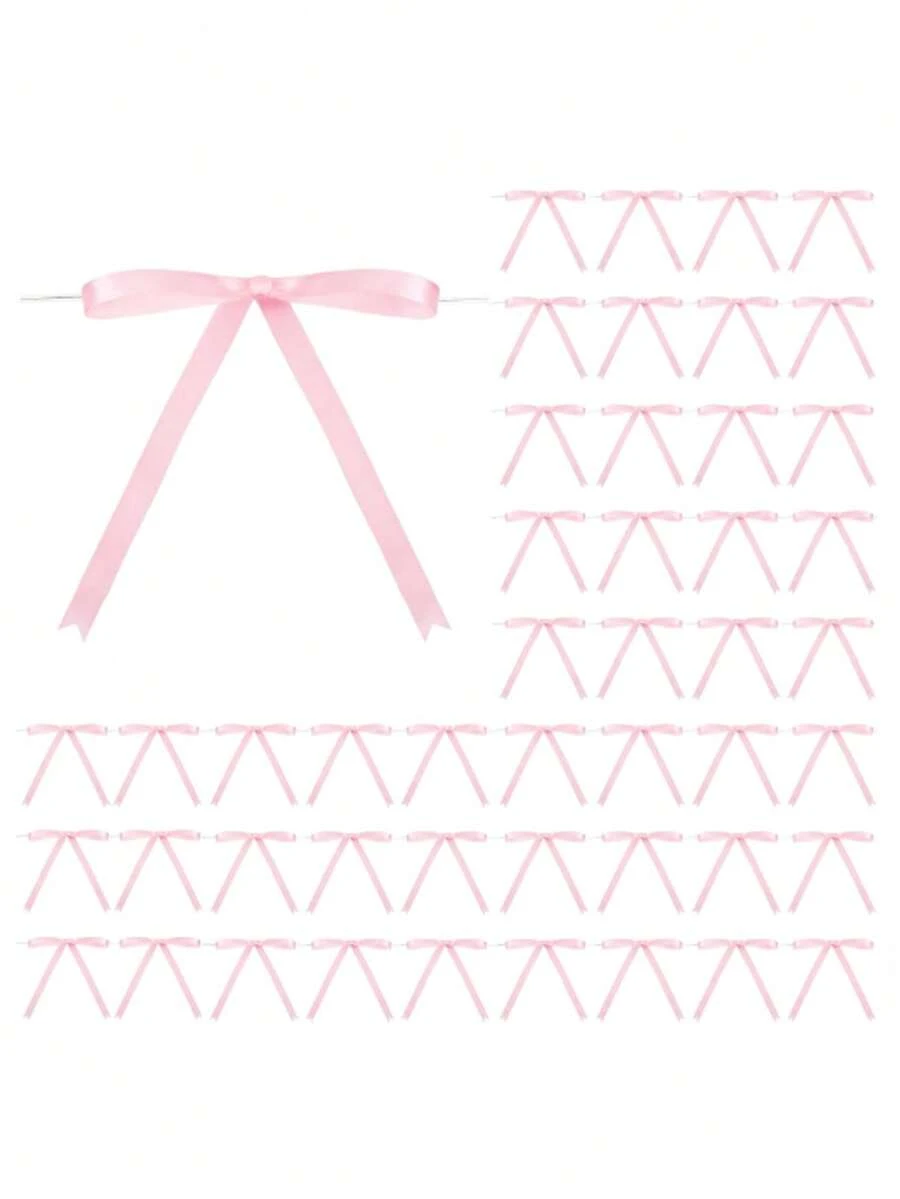 50pcs, Macron Color Pink Twist Tie Satin Bow Decorative Ribbon ...
