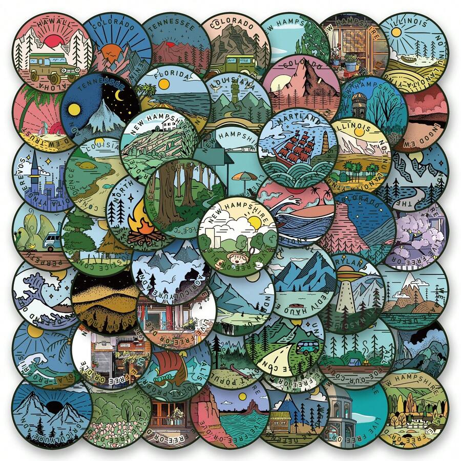 50 PCS US States Stickers Vinyl Aesthetics Motivational Stickers ...