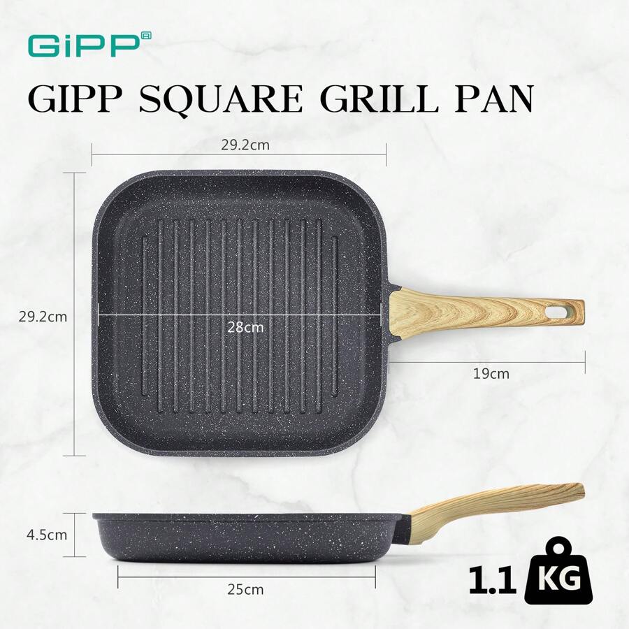 GiPP GiPP Grill Pan 28 X 28 Cm, Steak Pan, Induction Grill Pan, Cast Aluminum With Granite Non ...