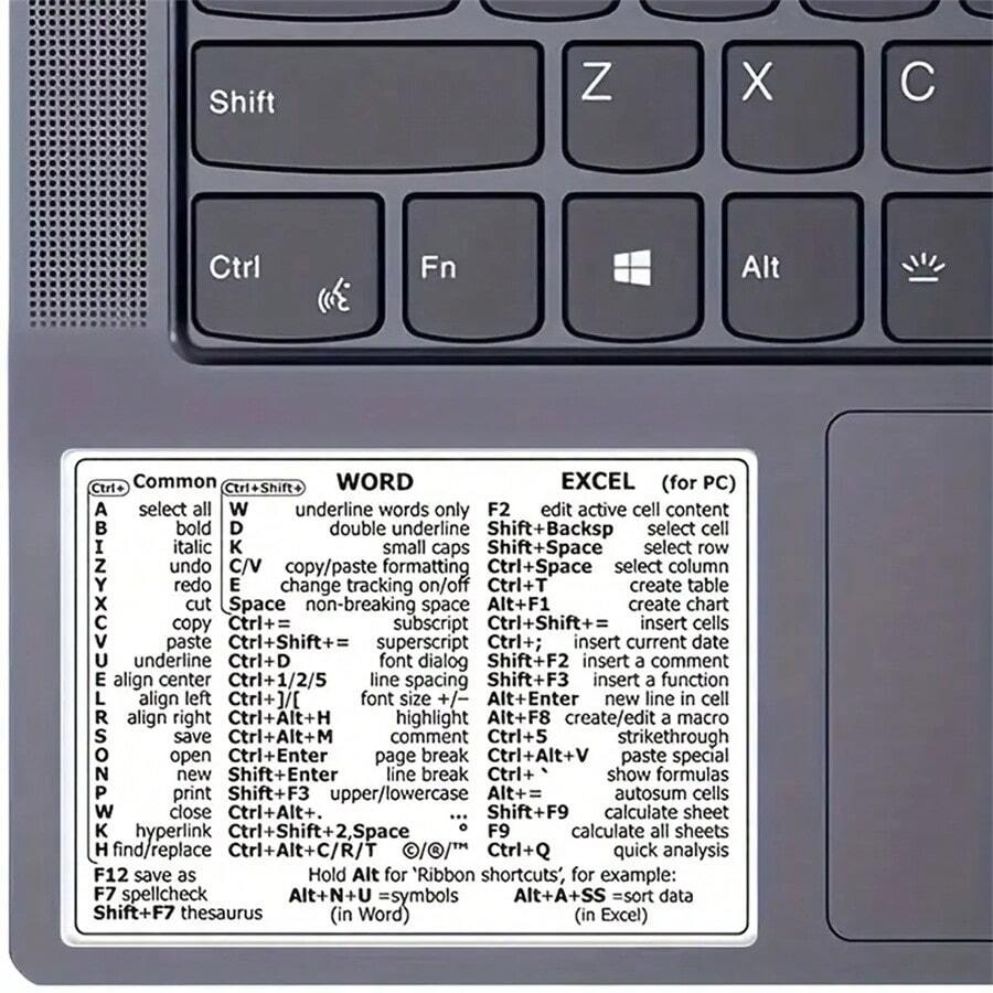 1pc Transparent PVC Word/Excel Shortcut Key Sticker: Adhesive, Movable, Easy To Understand ...