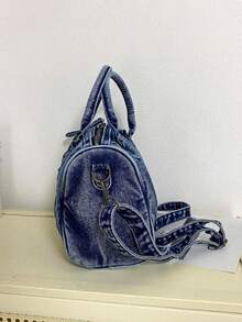 New Vintage Washed Messenger Bag, Casual Y2K Style Shoulder Bag, Double ...