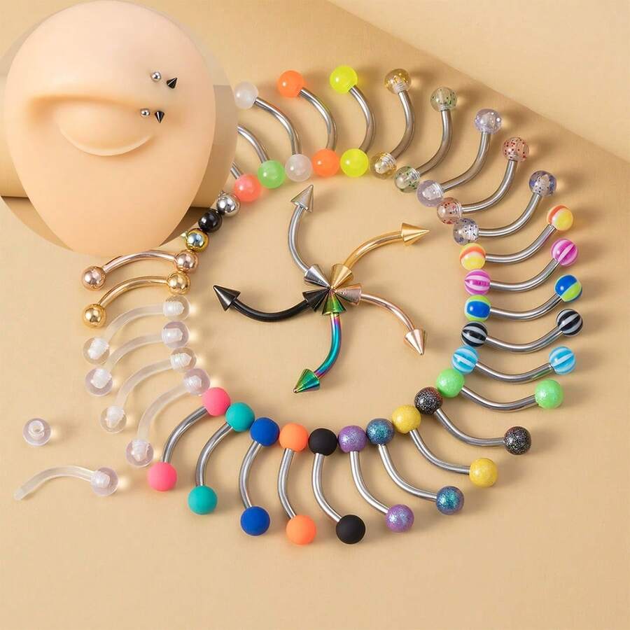 40pcs/Set Random Color & Style Stainless Steel Body Piercing Earrings ...