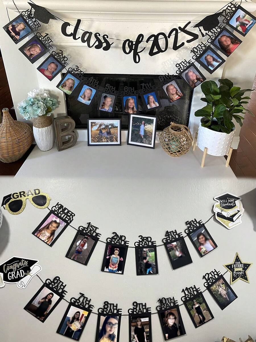 2 Set Graduation Photo Banners, Black Photo Frame Photo Wall, Suitable ...