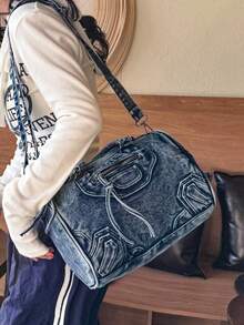 New Vintage Washed Messenger Bag, Casual Y2K Style Shoulder Bag, Double ...