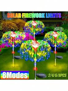 2/4/6/8pcs Solar Powered Fireworks Lights, 8 Adjustable Lighting Modes ...