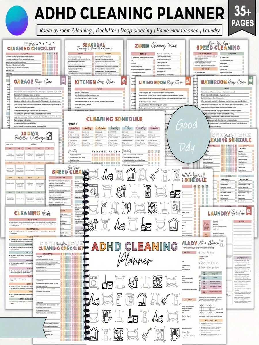 Bundle For Organizing Cleaning Tasks For ADHD, Including A Home ...