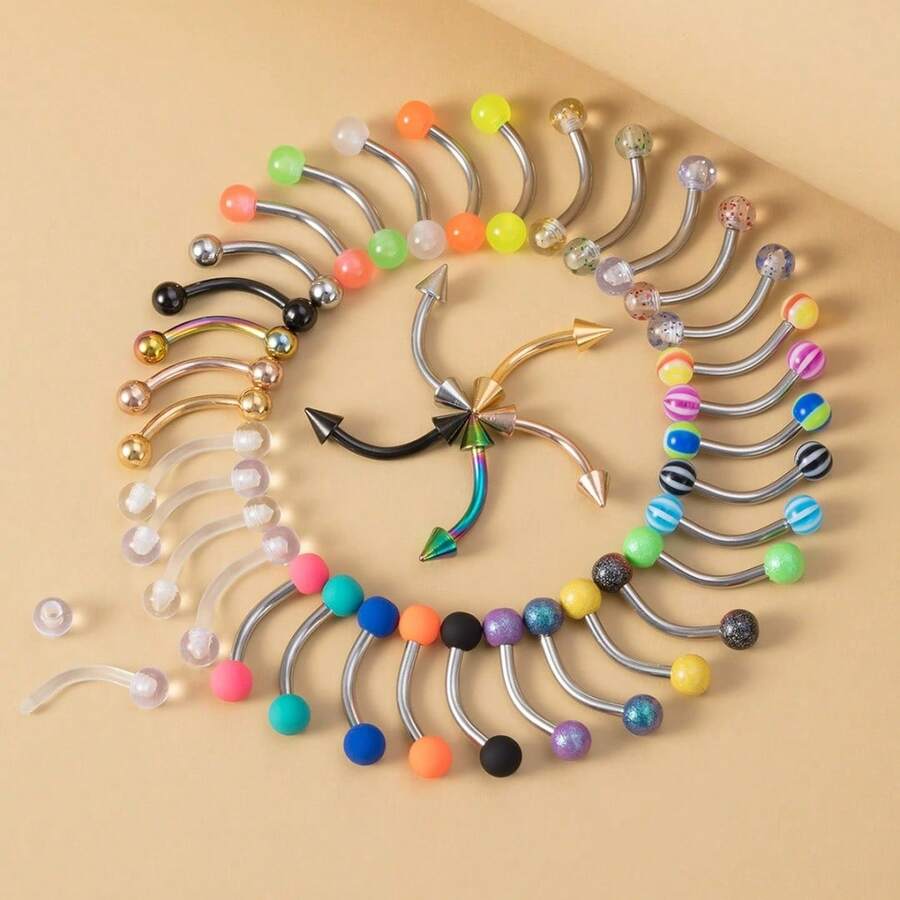 20pcs/Set Random Color & Style Fashionable Stainless Steel Piercing ...