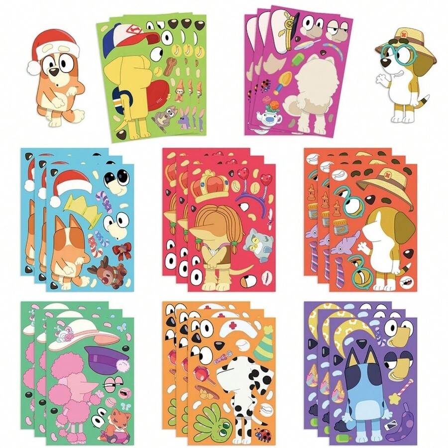 Bluey Cartoon Bluey Puzzle Stickers Bingo Dog Anime Make A Face Diy ...
