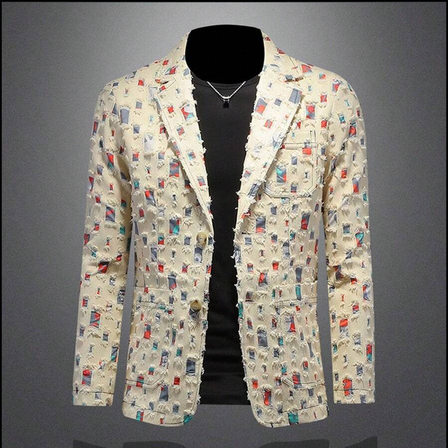 New Men's Casual Fashion Slim Suit Printed Handsome Suit Jacket Shabby ...
