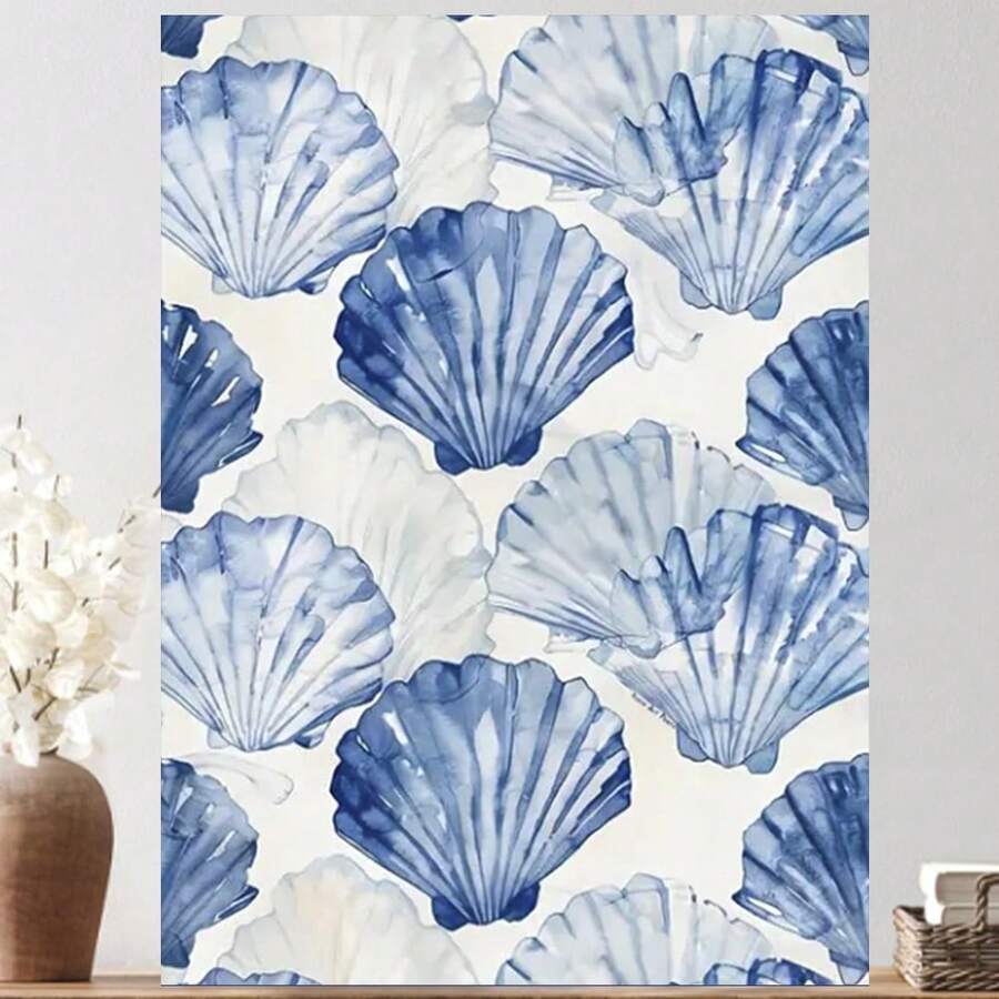 Framed Blue Seashell Canvas Wall Art, Modern Coastal Decor, Shell Print ...