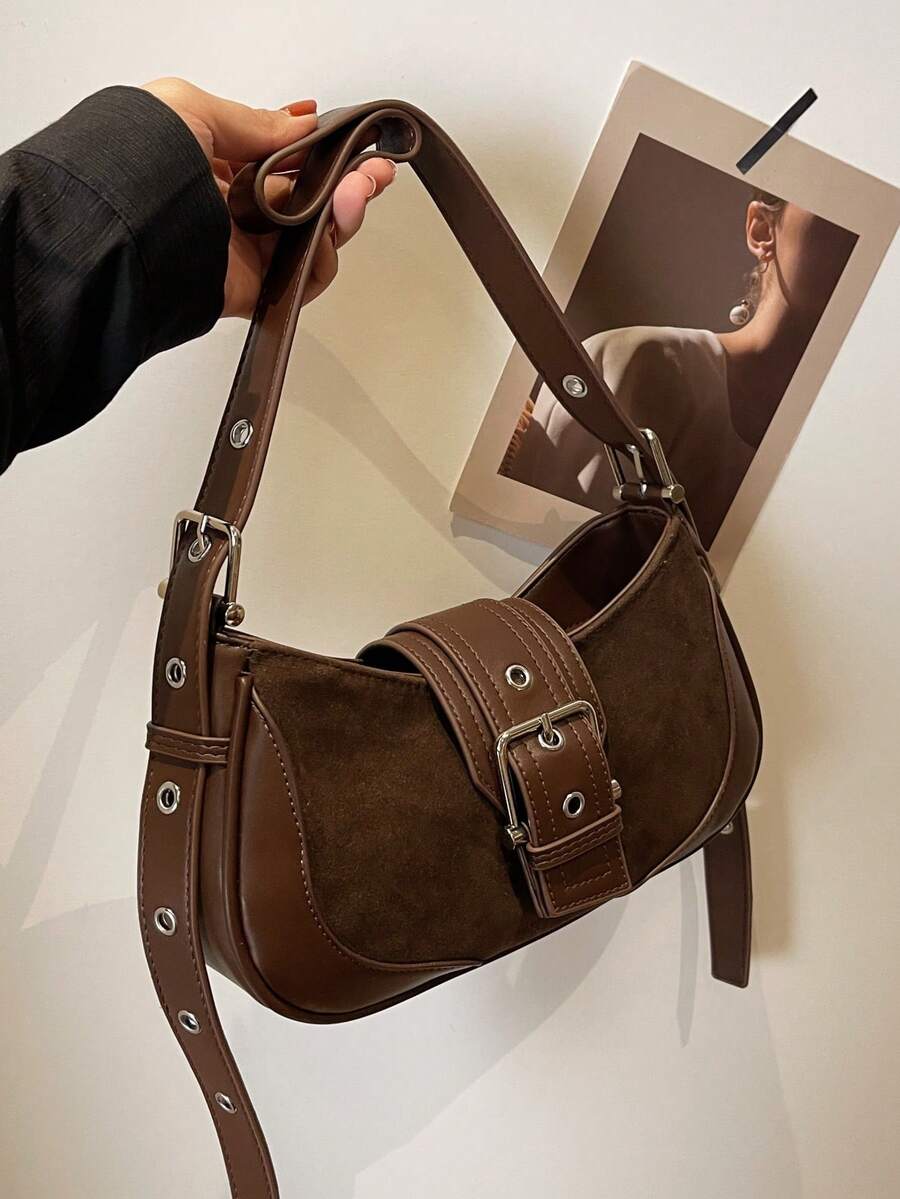 Retro Sweet Cool Babe Motorcycle Underarm Bag, Niche Texture Crescent ...