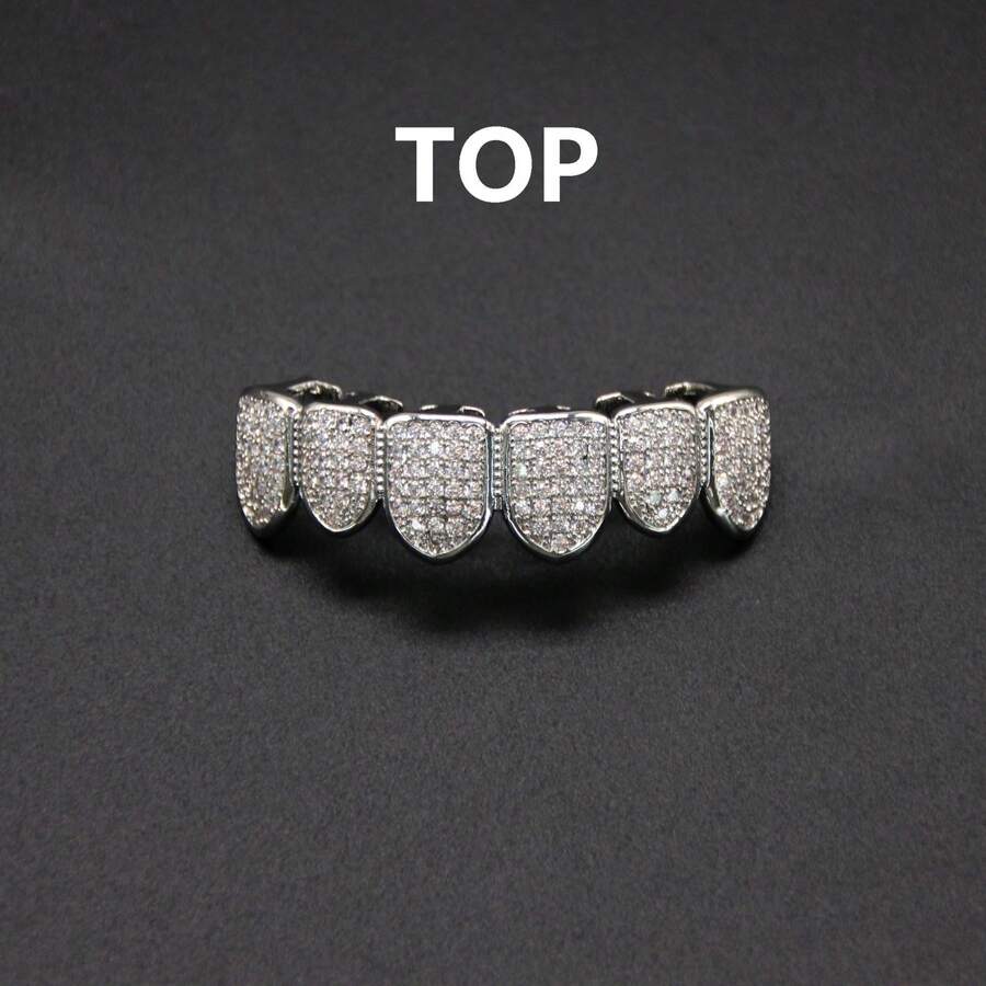 1pc/2pcs Hip Hop Men's Cubic Zirconia Grillz Teeth Grillz, 8 Top And ...