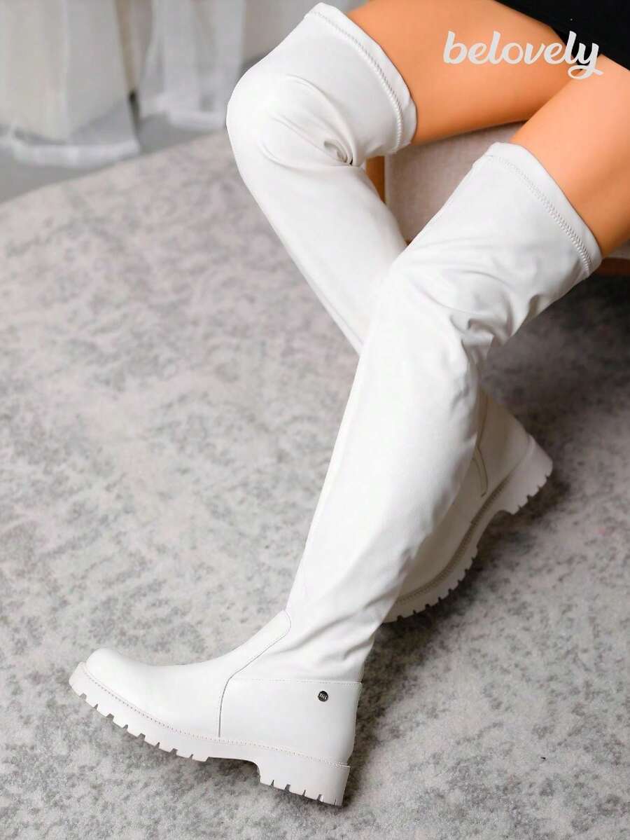 BELOVELY[Swim-3]Women's Over The Knee Boots Round Toe Side Zipper ...