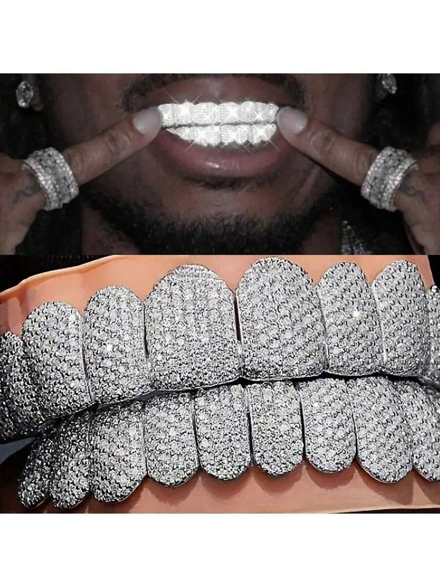 1pc/2pcs Hip Hop Men's Cubic Zirconia Grillz Teeth Grillz, 8 Top And ...