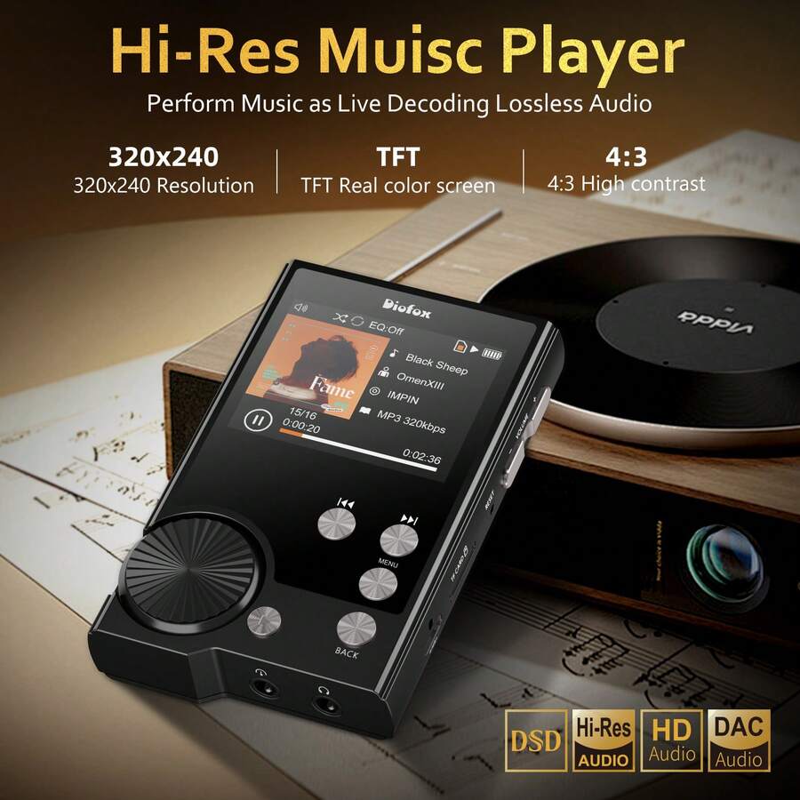 مشغل MP3 Diofox X50 ، مشغل صوت محمول عالي الدقة وفائق الجودة بتقنية ...