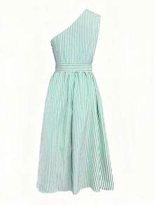 Women's Striped Print Loose Casual One-Shoulder Tie-Waist Dress, Random ...