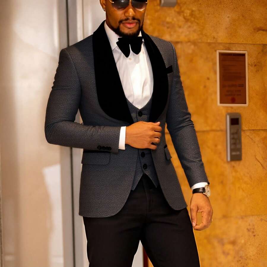 Mens 3 Piece Floral Tuxedo, Jacquard Slim Suit Set, Paisley Blazer Vest ...