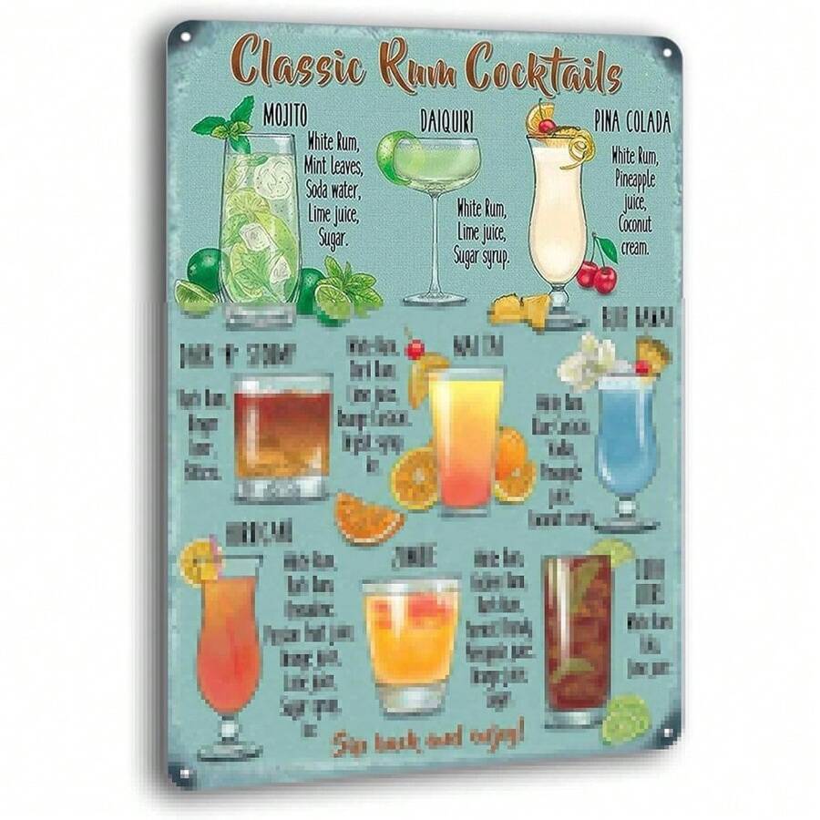 1pc Metal Signs Rum Cocktail Recipe Vintage Tin Sign Bar Club Man Cave ...
