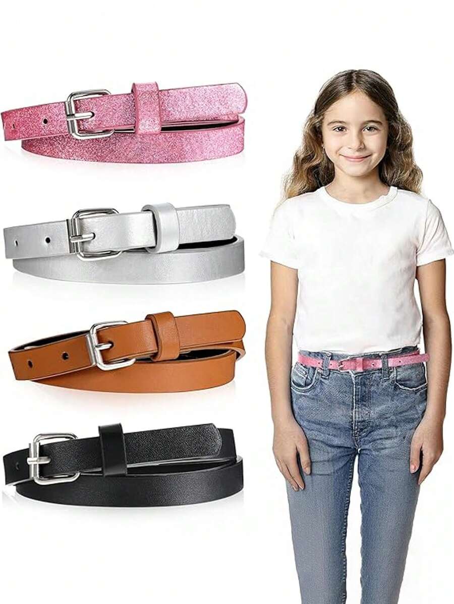 Girls Belt PU Leather Waist Belt With Gold Buckle Silver Buckle ...