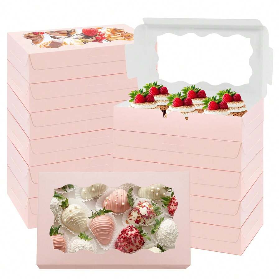 1/10/30Pcs,7 X 4.3 X 1.5 Inch Cookie Boxes With Clear Window Small Pink ...