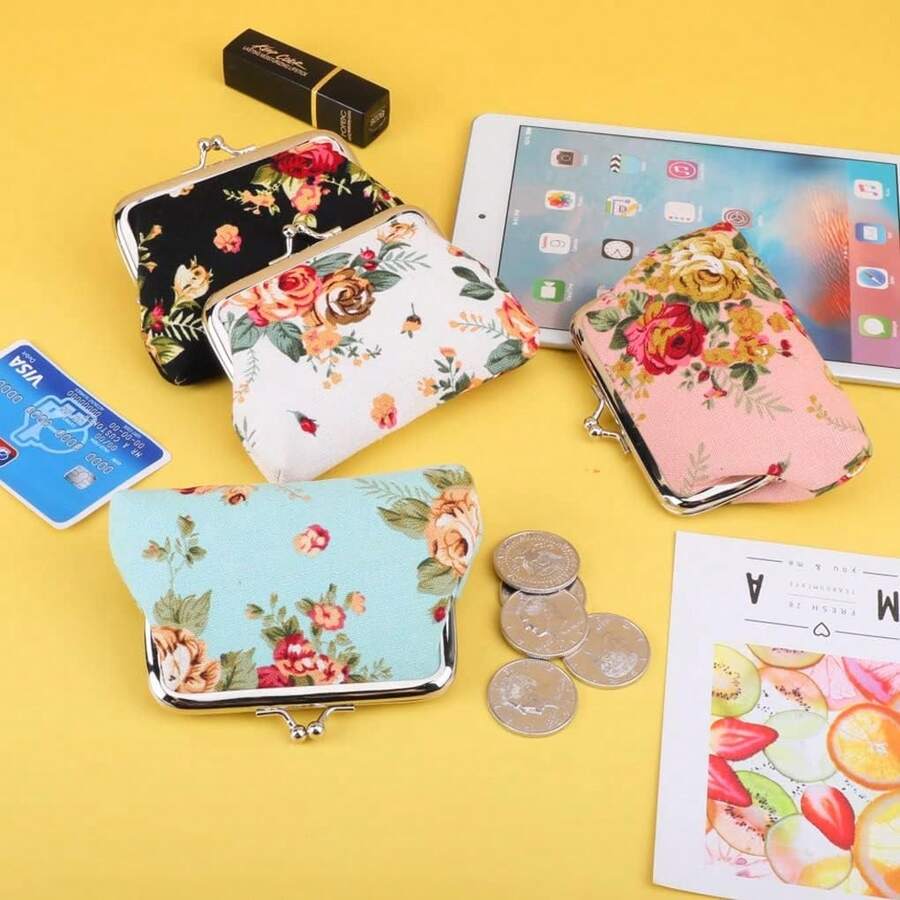 1/2Pcs Mini Vintage Rose Floral Print Coin Purses With Kiss Lock ...