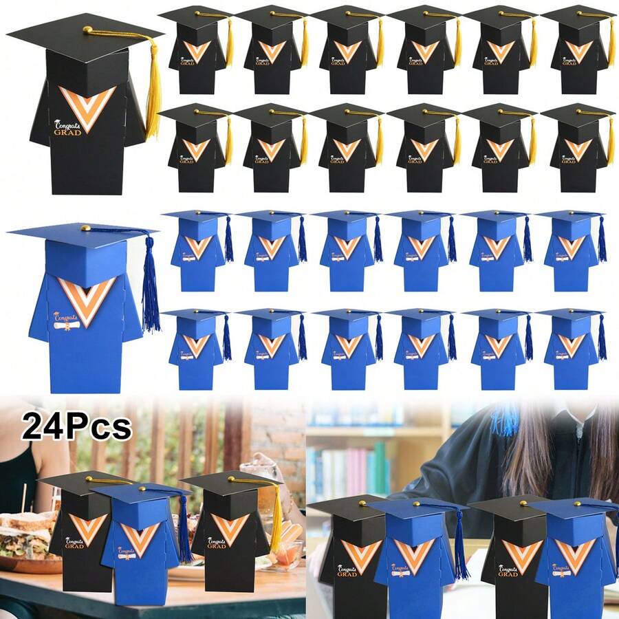 24 Pcs Graduation Cap Gift Box 2025 Grad Cap Treat Boxes With Tassel ...