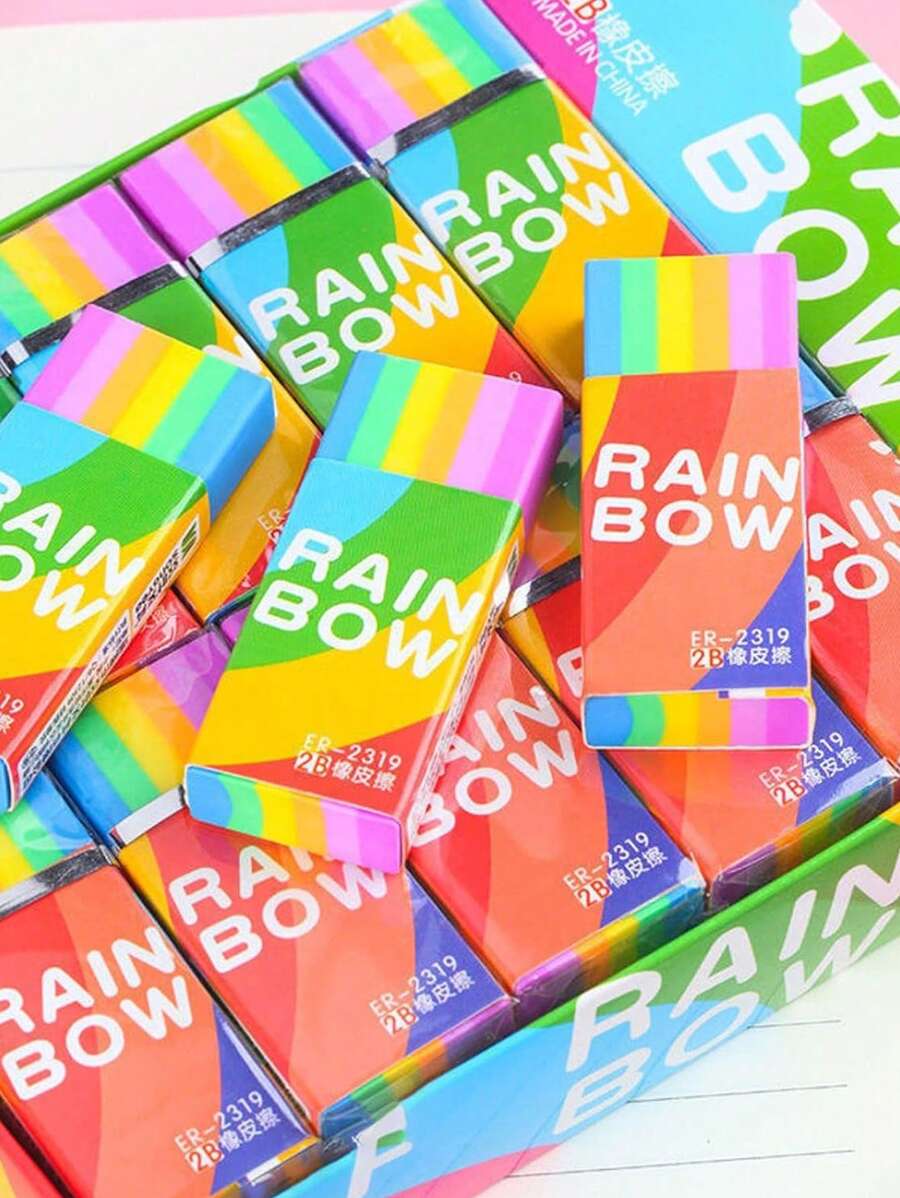 12Pcs Colorful Rainbow Art Cute Eraser Set, Non-Crumb 2B ...