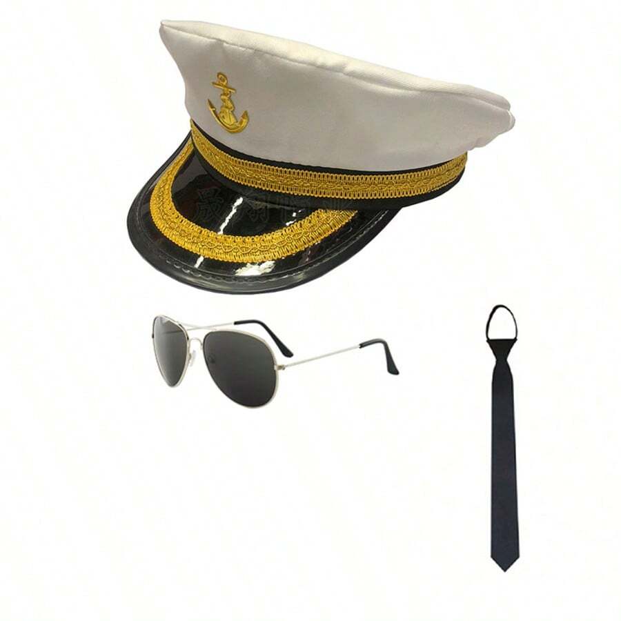 3pcs Set White Sailor Cap Custom Gold Strip Uniform Accessories, Men's ...