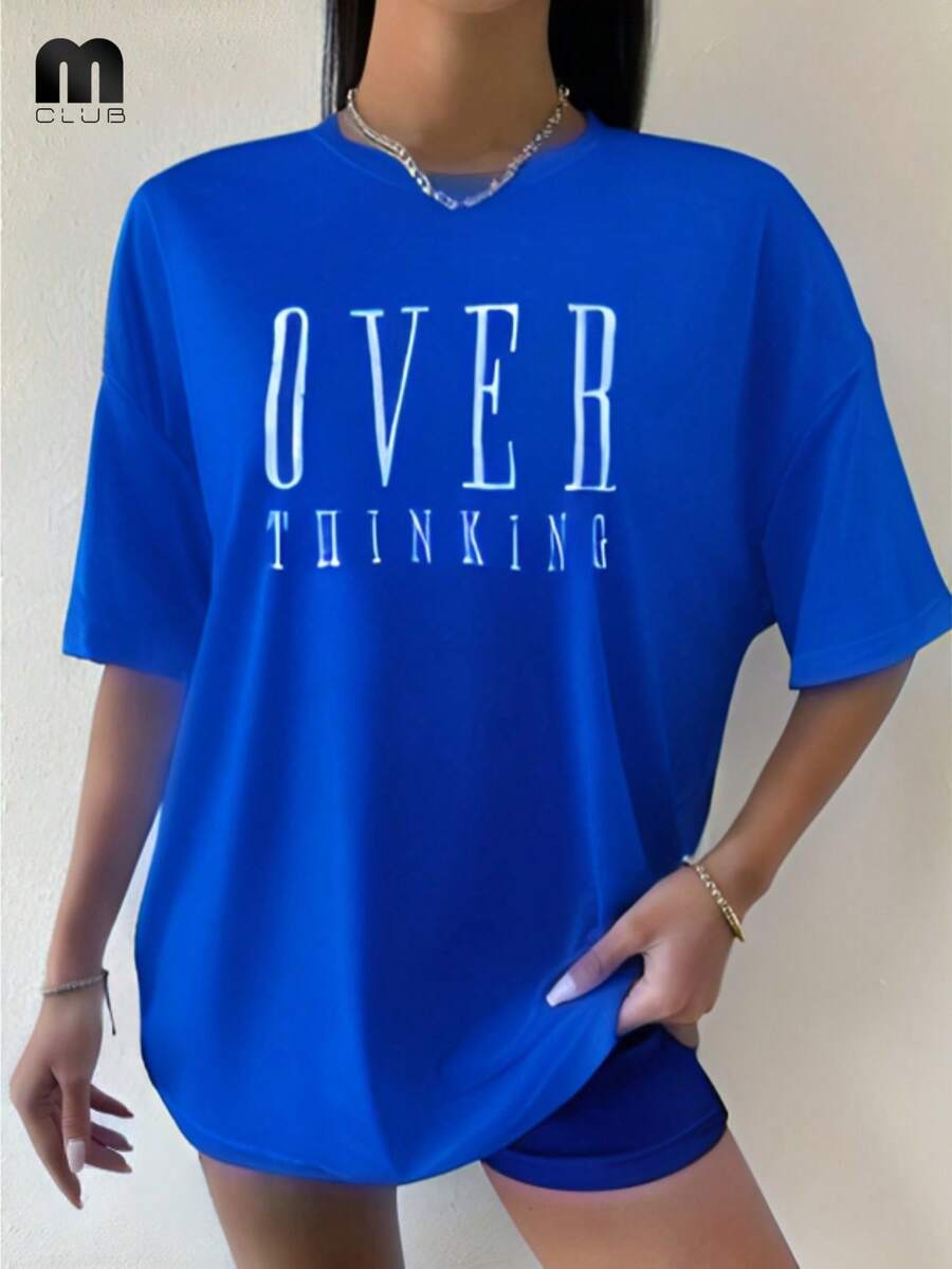 Camiseta Feminina Estampada Oversized Overthinking 100% Algodão Camisa ...