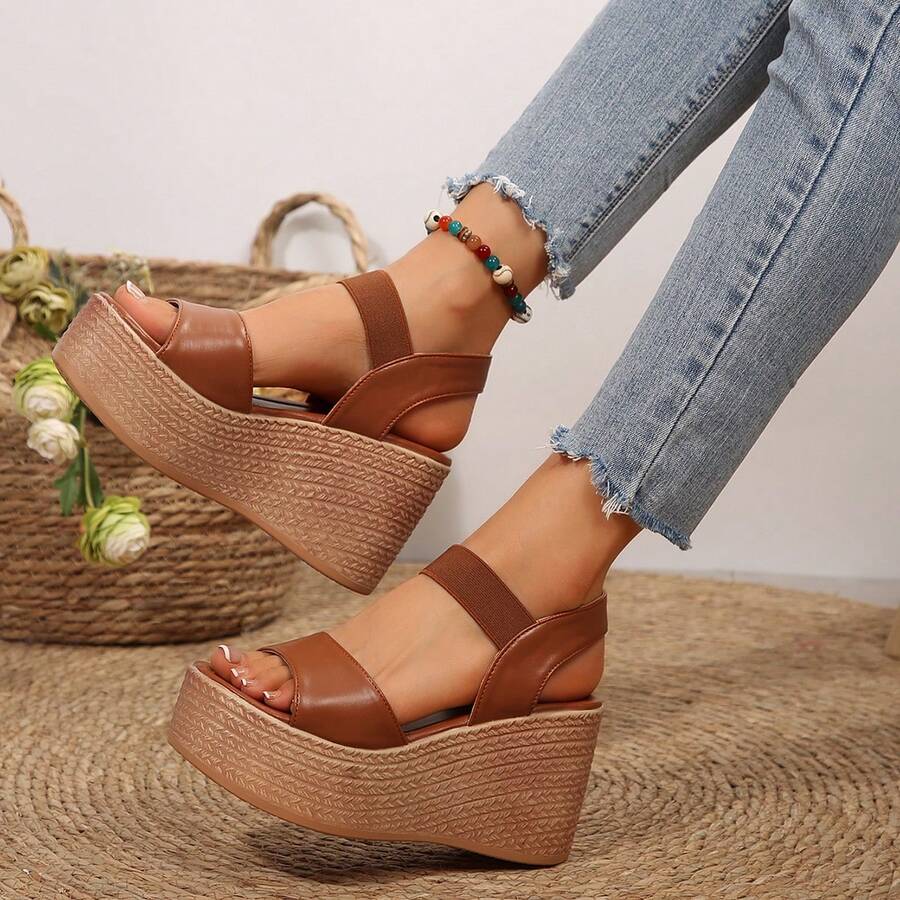 2025 Summer Retro Thick Bottom Wedge Cross Strap Woven Roman Sandals For Women, New Platform ...